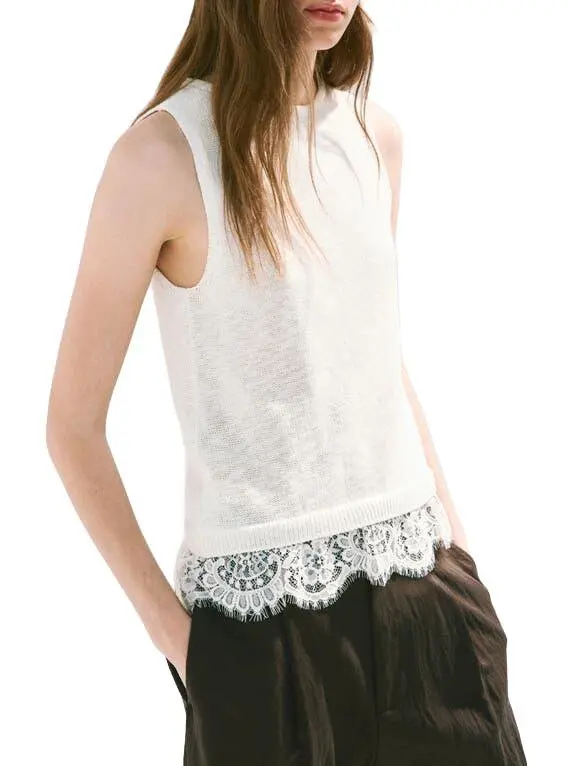 Mango Lace Trim Knit Top - Ecru