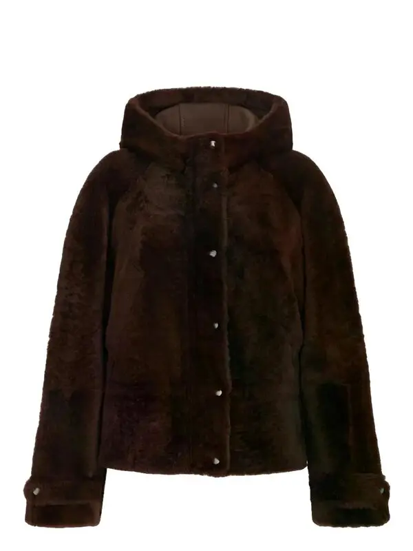Brunello Cucinelli Shearling Hooded Jacket With Monili Embroidery - Brown