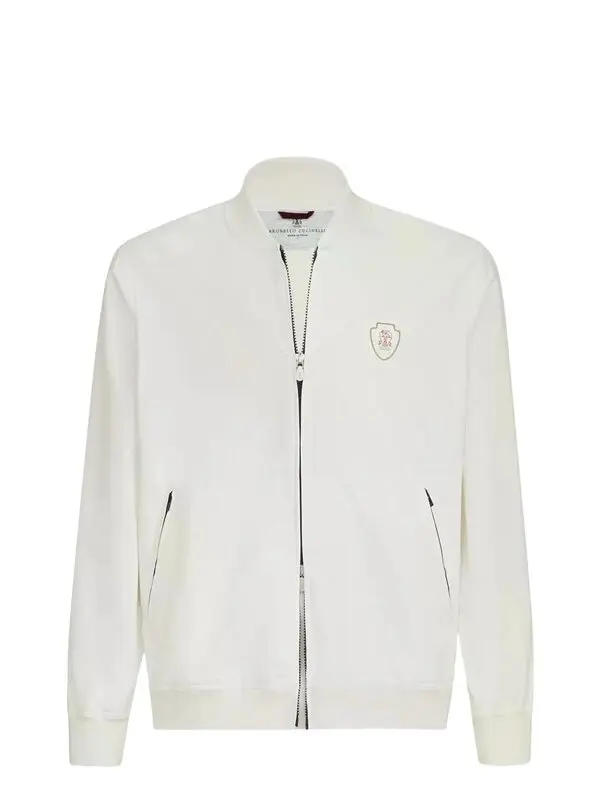 Brunello Cucinelli Logo Patch Zip-up Jacket - White