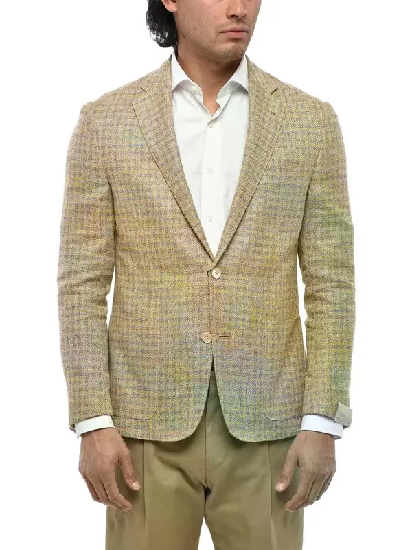 Corneliani Gingham Linen-blend Blazer - Yellow