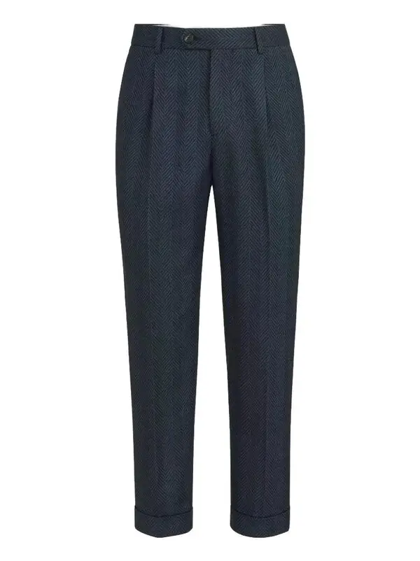 Brunello Cucinelli Cashmere And Silk Chevron Flannel Pleated Trousers - Blue