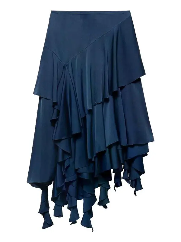 Shanghai Tang Asymmetric Tiered Skirt - Blue