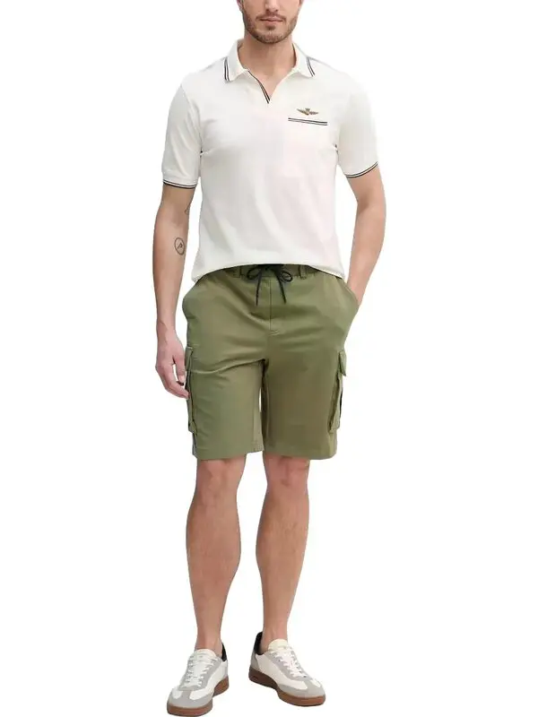 AERONAUTICA MILITARE Logo-embroidered Striped-trim Polo Shirt - Neutrals
