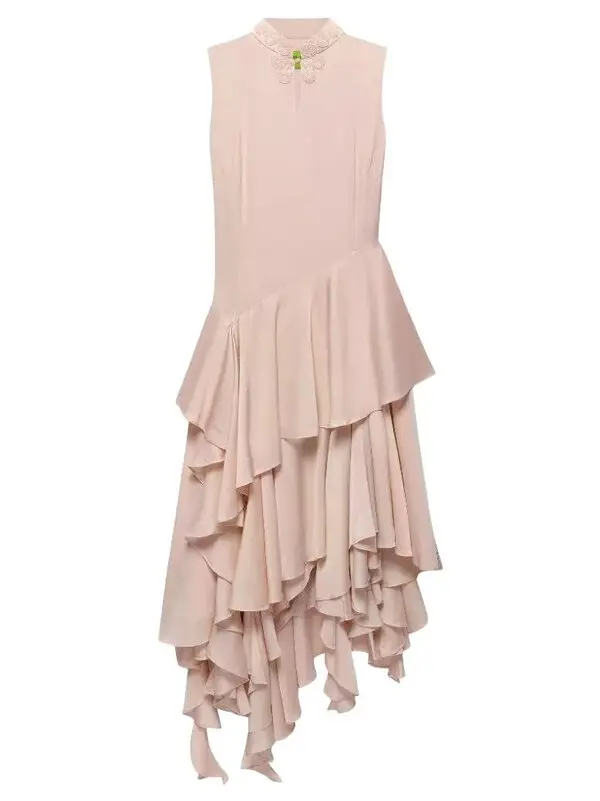 Shanghai Tang Asymmetric Qipao Dress With Bead Embellishment - Pink