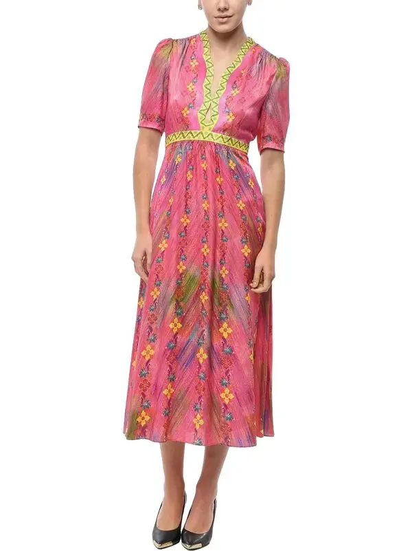 Saloni Tabitha Floral Print Midi Dress - Pink
