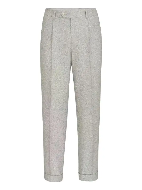 Brunello Cucinelli Silk And Cashmere Cavalry Tweed Pleated Trousers - Grey