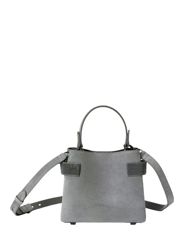 Brunello Cucinelli Suede Top-handle Bag With Monili Bands - Grey