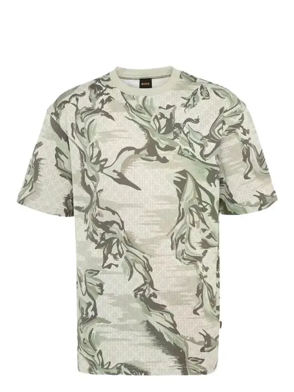 BOSS Abstract-print Cotton T-shirt - Neutrals