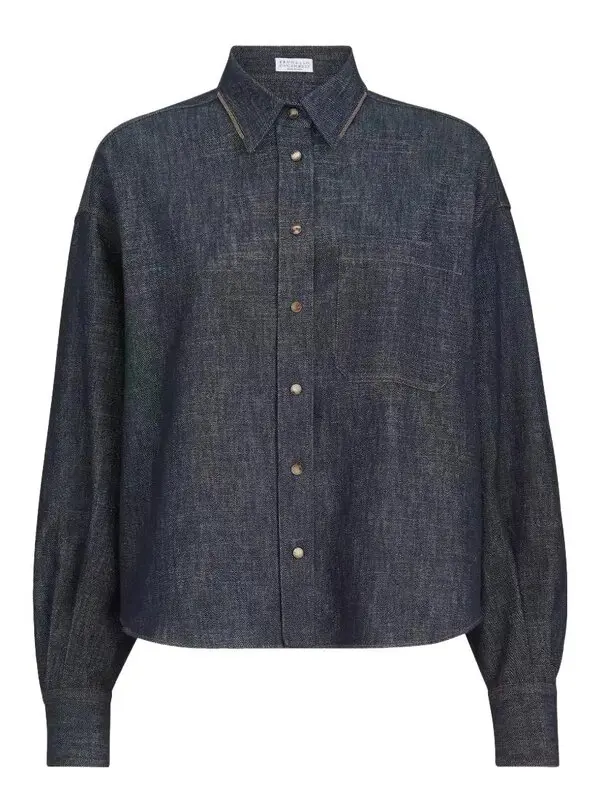Brunello Cucinelli Sparkling No-fade Denim Shirt With Shiny Collar - Blue