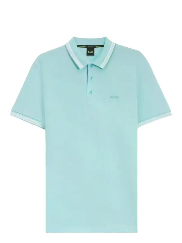 BOSS Cotton Piqué Polo Shirt With Logo Details - Blue