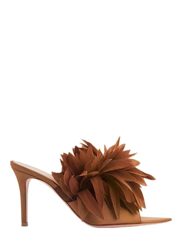 GIANVITO ROSSI Floral Appliqué Mules - Brown