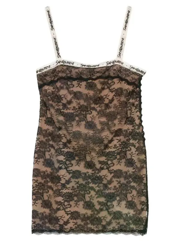 Saint Laurent Floral Lace Mini Dress - Black