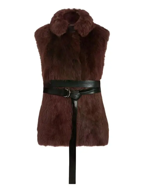 Brunello Cucinelli Shearling Vest With Nappa Leather Belt And Monili Embroidery - Brown