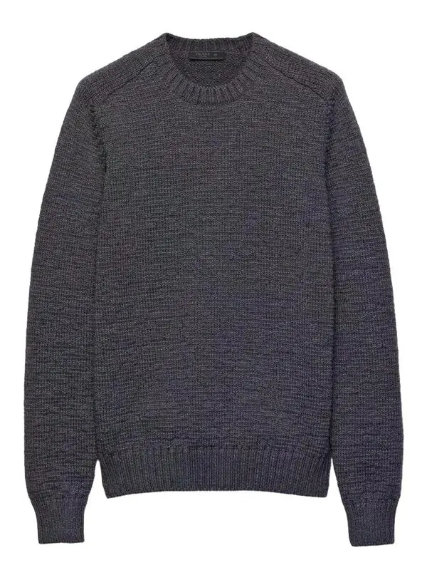 Prada Wool Crew-neck Sweater With Tonal Triangle Logo - Grey