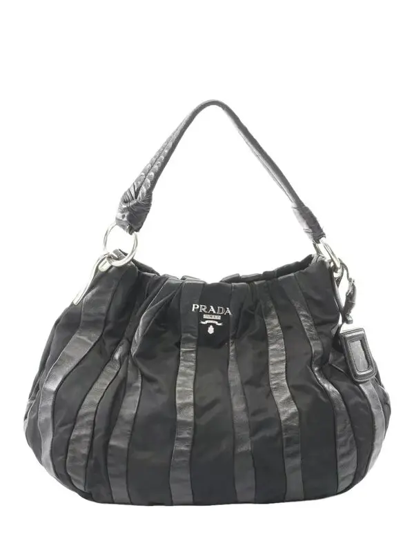 Prada 2000s Striped Leather Handbag - Black