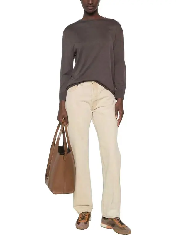 Herno Crew Neck Long Sleeve Fine Knit Top - Brown