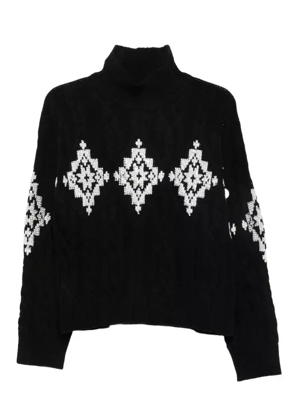 ERMANNO FIRENZE Cable Knit Sequin-embellished High Neck Jumper - Black