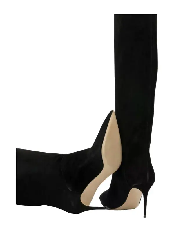 Casadei Suede Pointed-toe Knee-high Stiletto Boots - Black