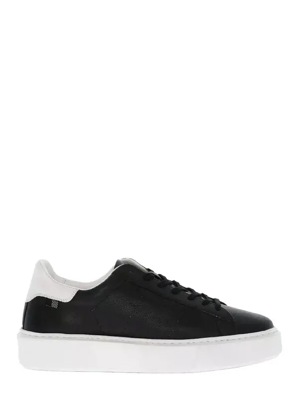 Woolrich Leather Lace-up Sneakers With Contrasting Heel - Black