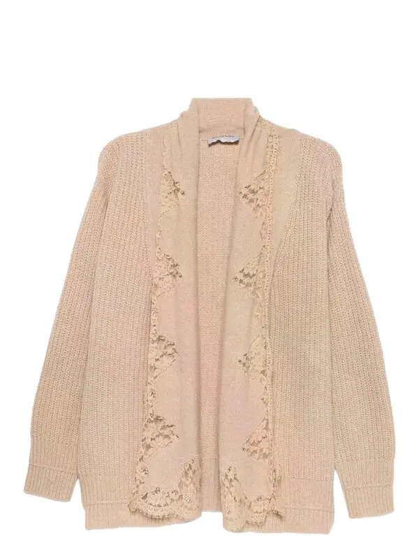 ERMANNO FIRENZE Lace-trimmed Ribbed Knit Cardigan - Neutrals