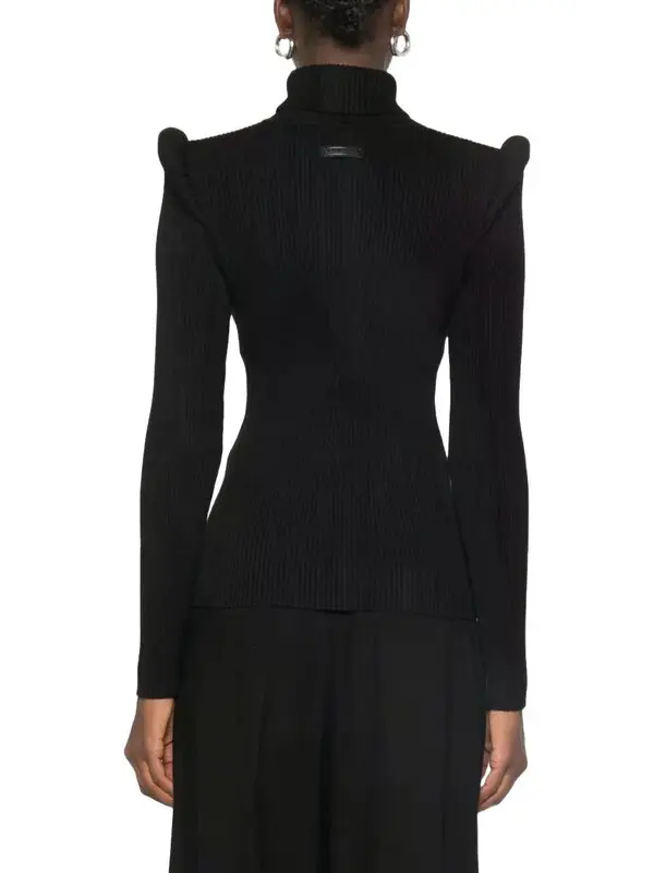 Elisabetta Franchi Ribbed Knit Turtleneck Sweater With Padded Shoulders - Black