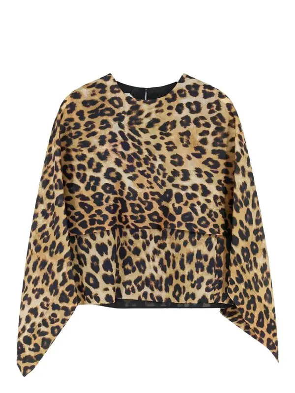 Alberta Ferretti Animal Print Cape Blouse - Neutrals