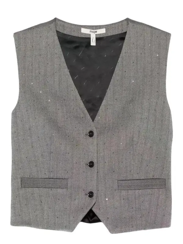 Maje Striped Sequin Embellished Waistcoat - Grey