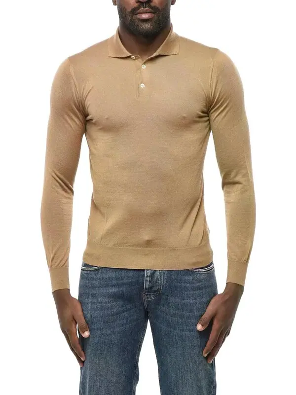 Malo Cashmere Long-sleeve Polo Shirt - Brown