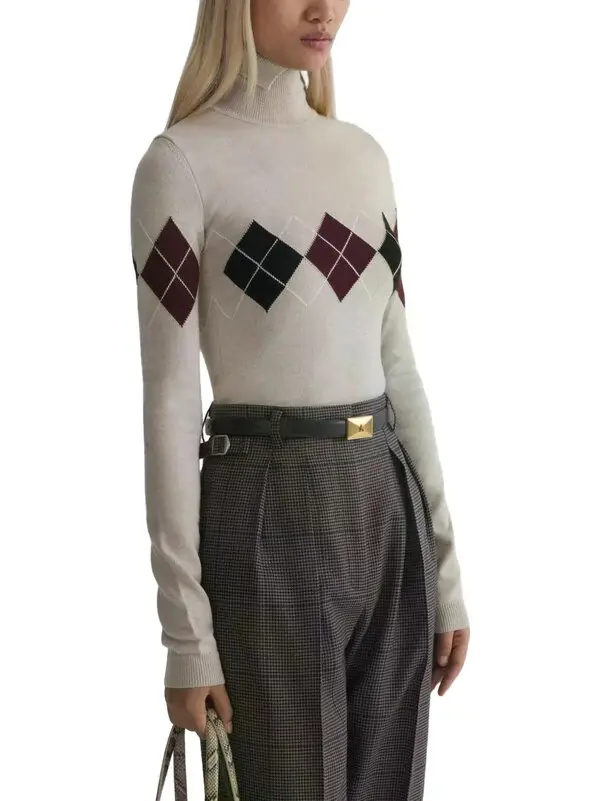 MUGLER Argyle High Neck Knit Top - Neutrals