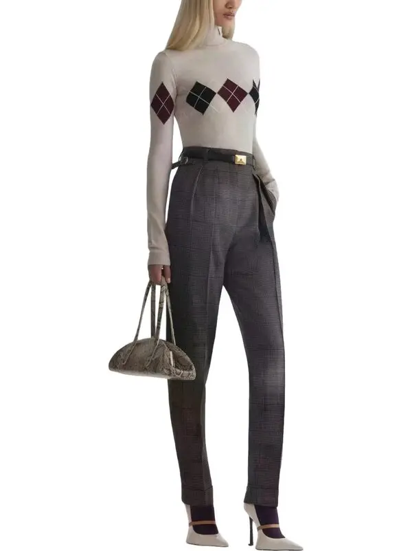 MUGLER Argyle High Neck Knit Top - Neutrals