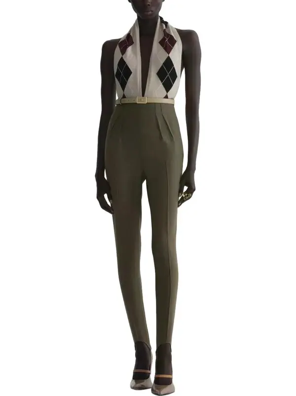 MUGLER Argyle Knit Halterneck Bodysuit - Neutrals