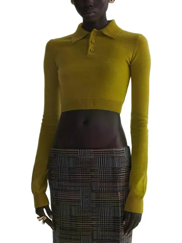 MUGLER Cashmere Cropped Polo Top - Yellow