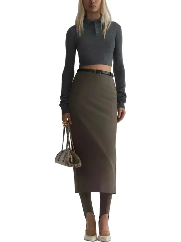 MUGLER Cashmere Cropped Polo Top - Grey