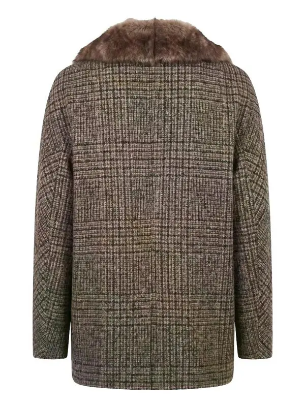 MANZONI 24 Checked Fur Collar Coat - Brown