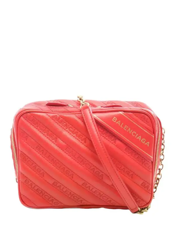 Balenciaga Leather Quilted Logo Shoulder Bag - Red