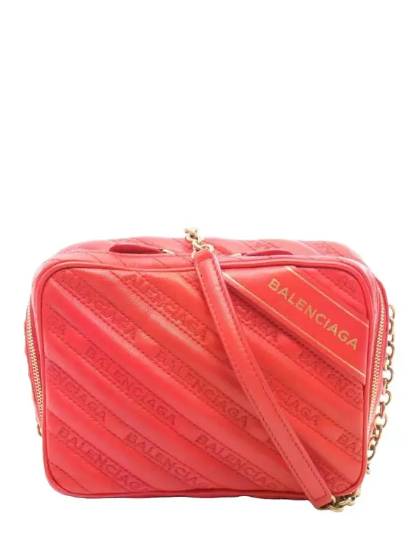 Balenciaga Leather Quilted Logo Shoulder Bag - Red
