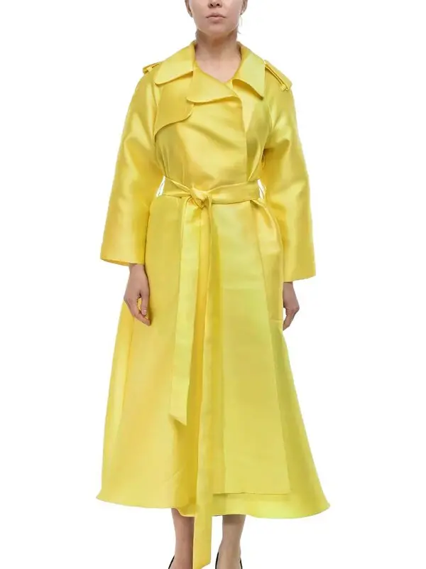 SUPER BLOND Satin Wrap Trench Coat - Yellow