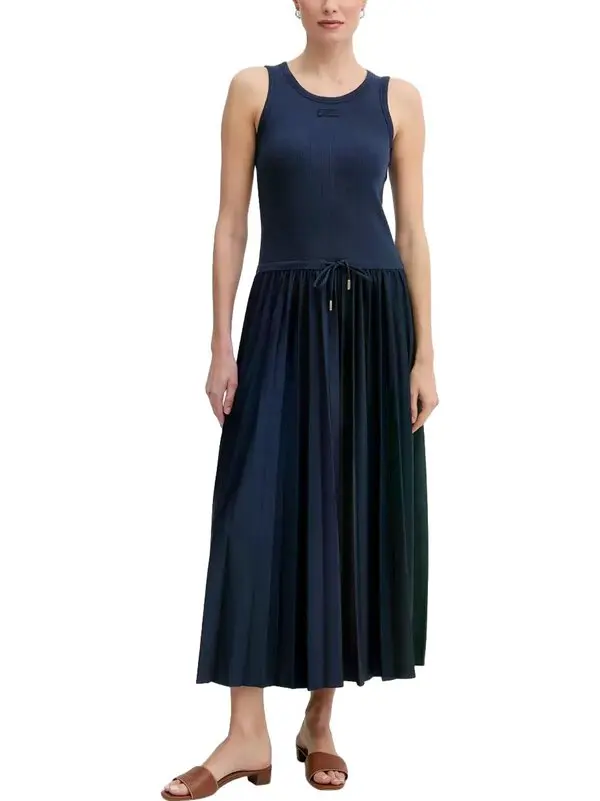 JOOP! Tildy Ribbed Midi Dress With Pleated Skirt And Drawstring Waist - Blue