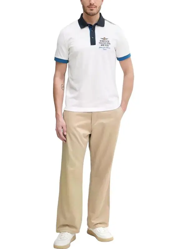 AERONAUTICA MILITARE Logo-embroidered Contrast-trim Polo Shirt - White