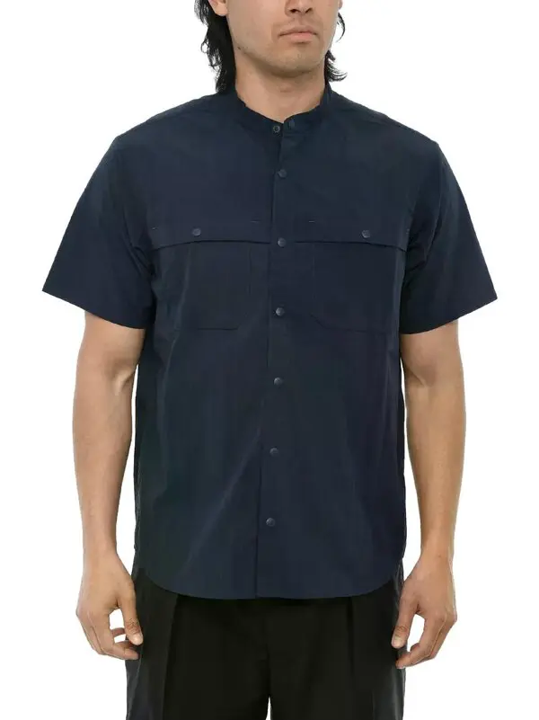 Woolrich Short-sleeve Mandarin-collar Shirt - Blue