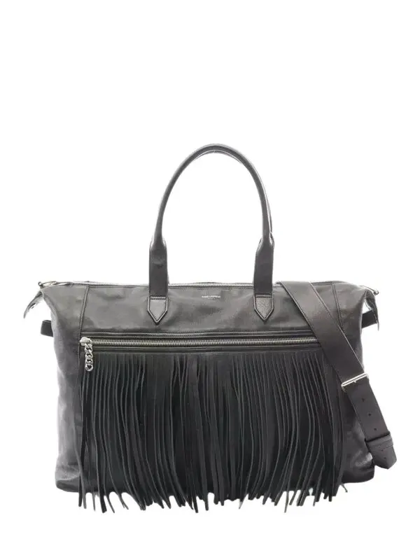 Saint Laurent Leather Fringe Tote Bag - Black