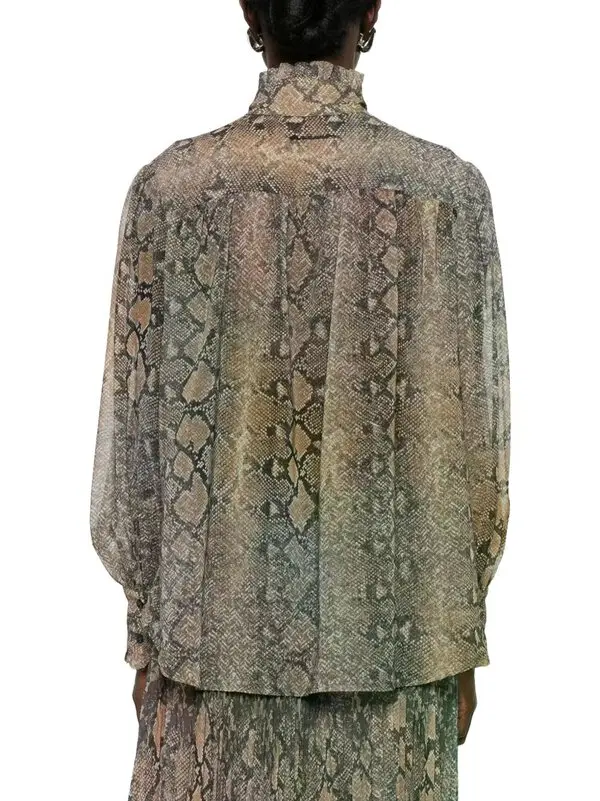 ERMANNO FIRENZE Snake-print Ruffled Shirt - Neutrals