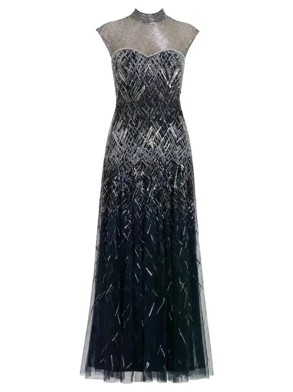 TEMPERLEY LONDON Embellished Mock Neck Gown - Blue