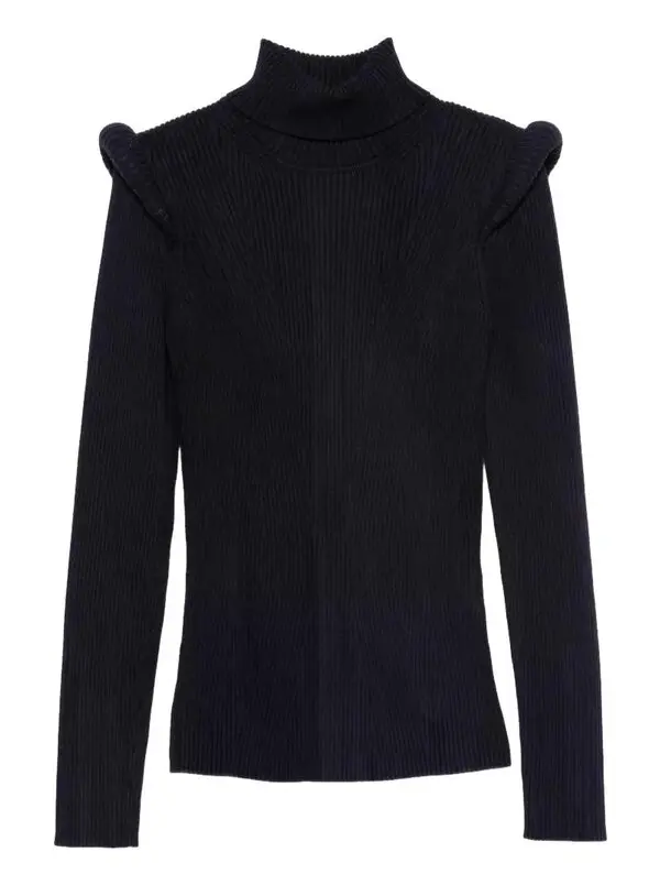Elisabetta Franchi Padded Shoulder Ribbed Knit Turtleneck - Blue