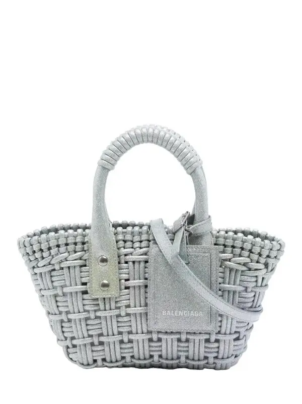 Balenciaga Metallic Faux Leather Bistro Basket Satchel - Silver
