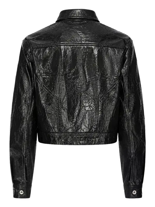 Rick Owens Cropped Cape Sleeve Outershirt In Distressed Waxed Denim - Black