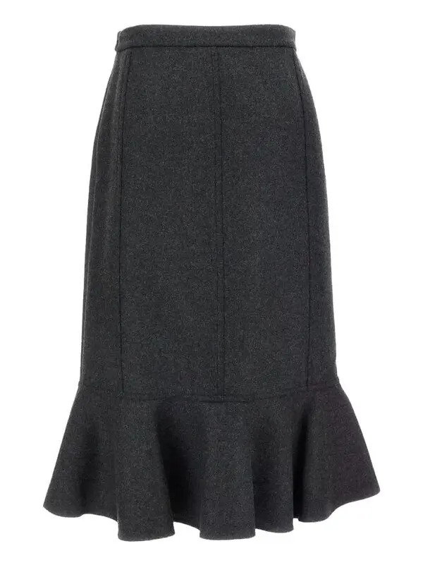 Plan C Ruffled-hem Midi Skirt - Grey