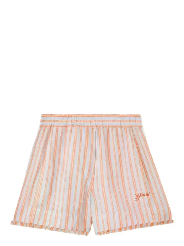 GANNI Striped Frayed-edge Shorts - Blue