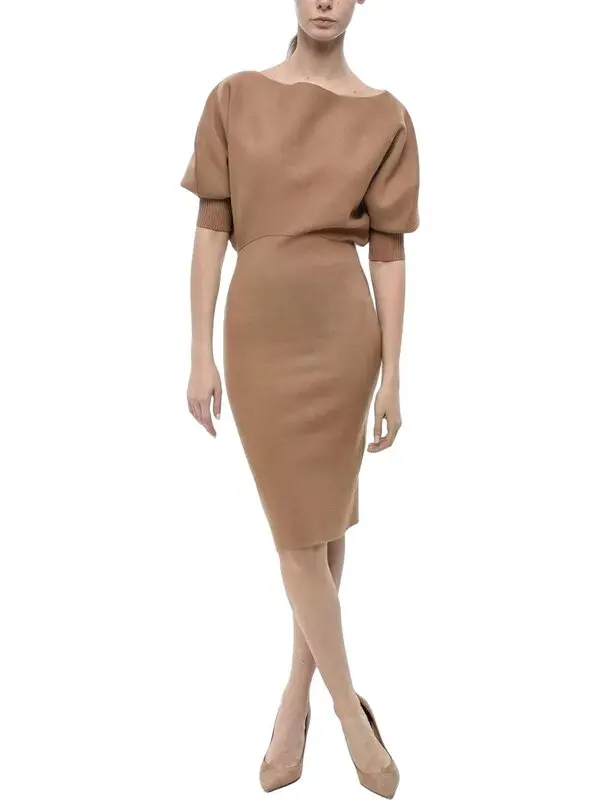 SUPER BLOND Batwing Sleeve Knit Midi Dress - Brown
