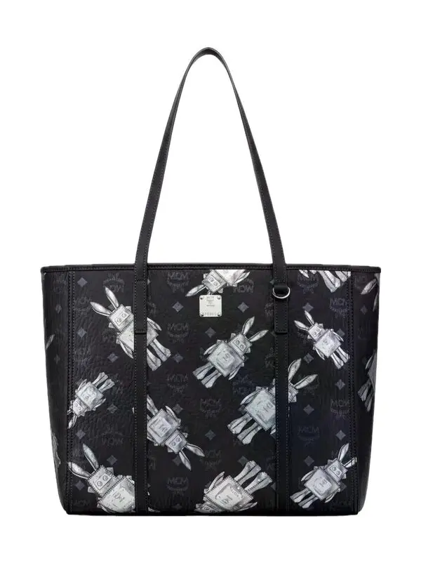 Mcm Visetos Print Rabbit Motif Tote Bag - Black